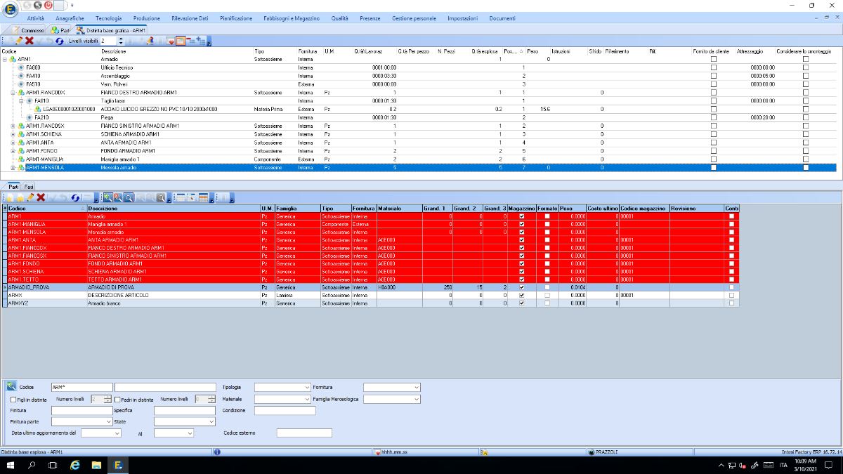 Gestione articoli e distinta base di Factory ERP